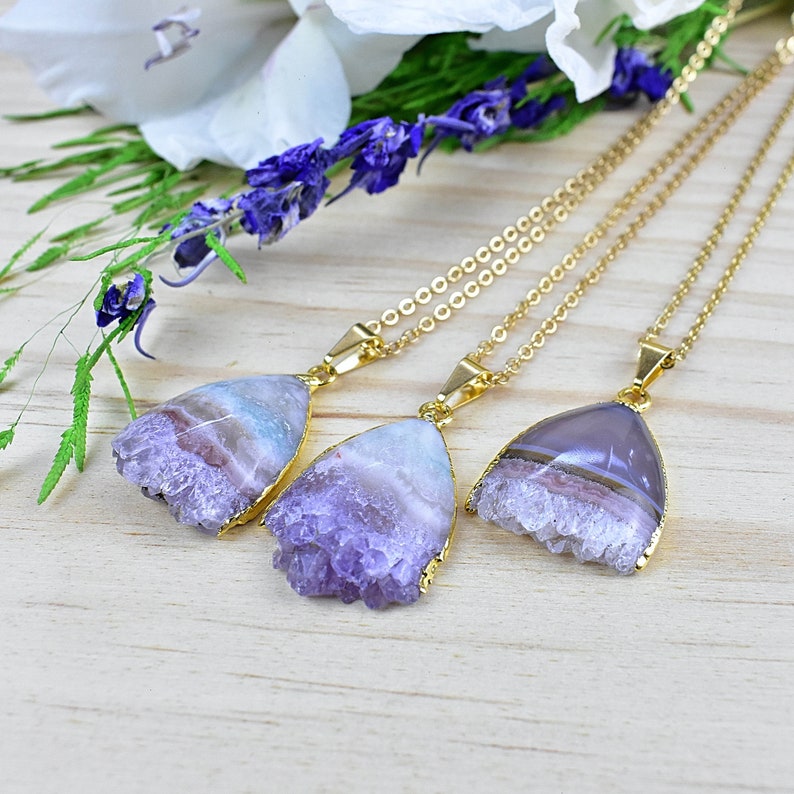 Gold Plated Shield Amethyst Slice Layering Pendant Necklace - Etsy