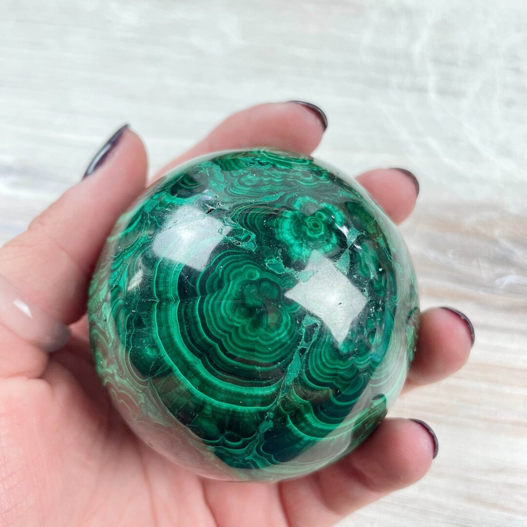 Malachite Orb, Natural Malachite Green Gemstone Orb Sphere, Home Decor ...