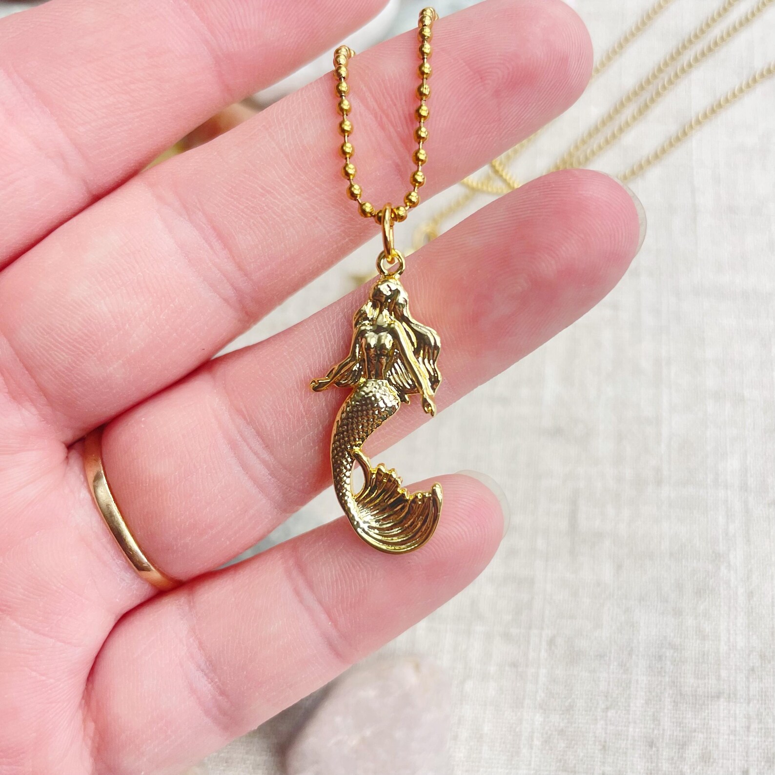 Celestial Siren/// Gold Mermaid Charm Necklace (EPJ-N1AA53) - Etsy