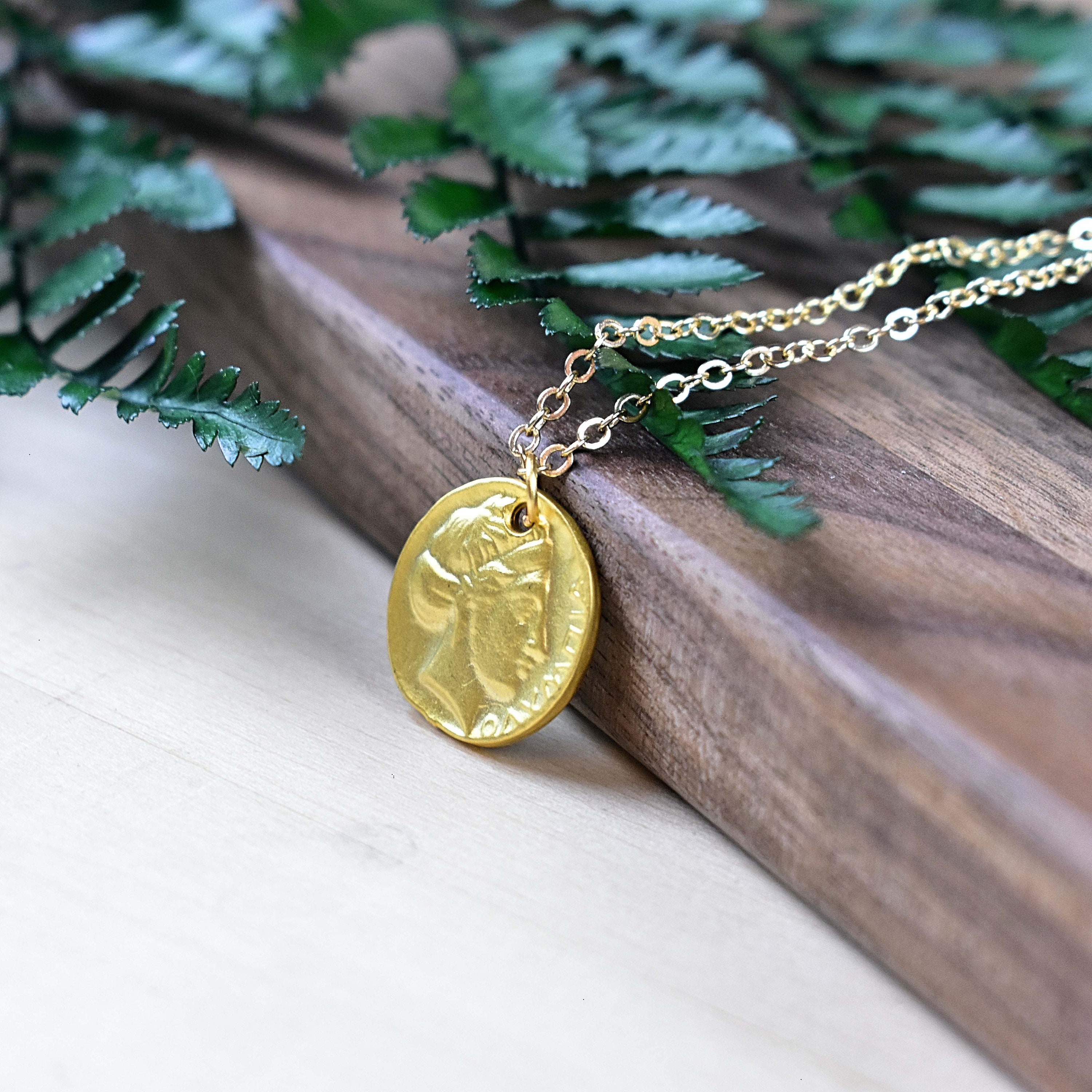Greek Goddess Coin Necklace Gold Coin Pendant Necklace | Etsy