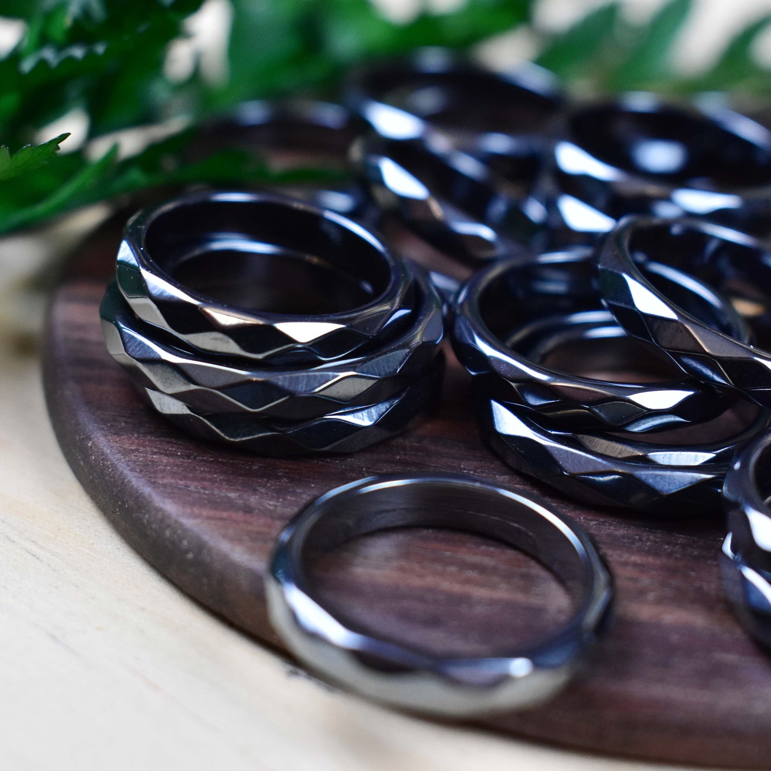 Faceted Hematite Band Ring: Natural Gemstone, Delicate Style - Etsy
