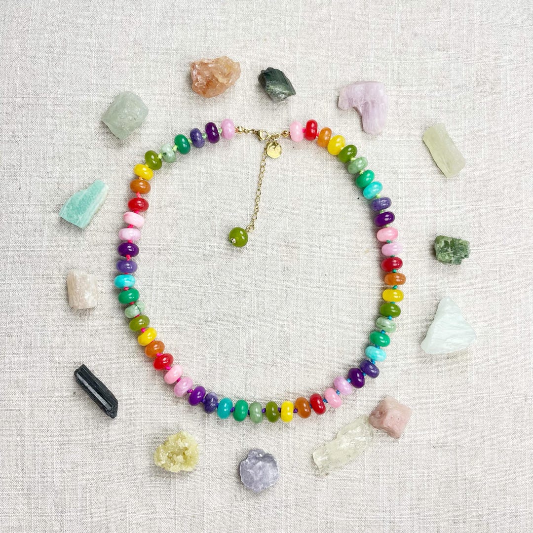 Eve// Rainbow Multi Jade 10mm Hand Knotted Beaded Necklace (EPJ-NSBA27 ...