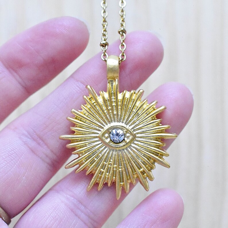 Clear Crystal Sun Charm Necklace Gold Rising Sun Pendant | Etsy
