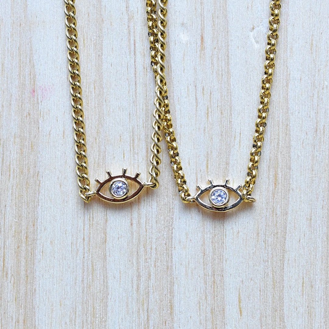 CLEAR EYE/// Gold Plated Clear Cz Eye Charm Stainless Steel Chain ...