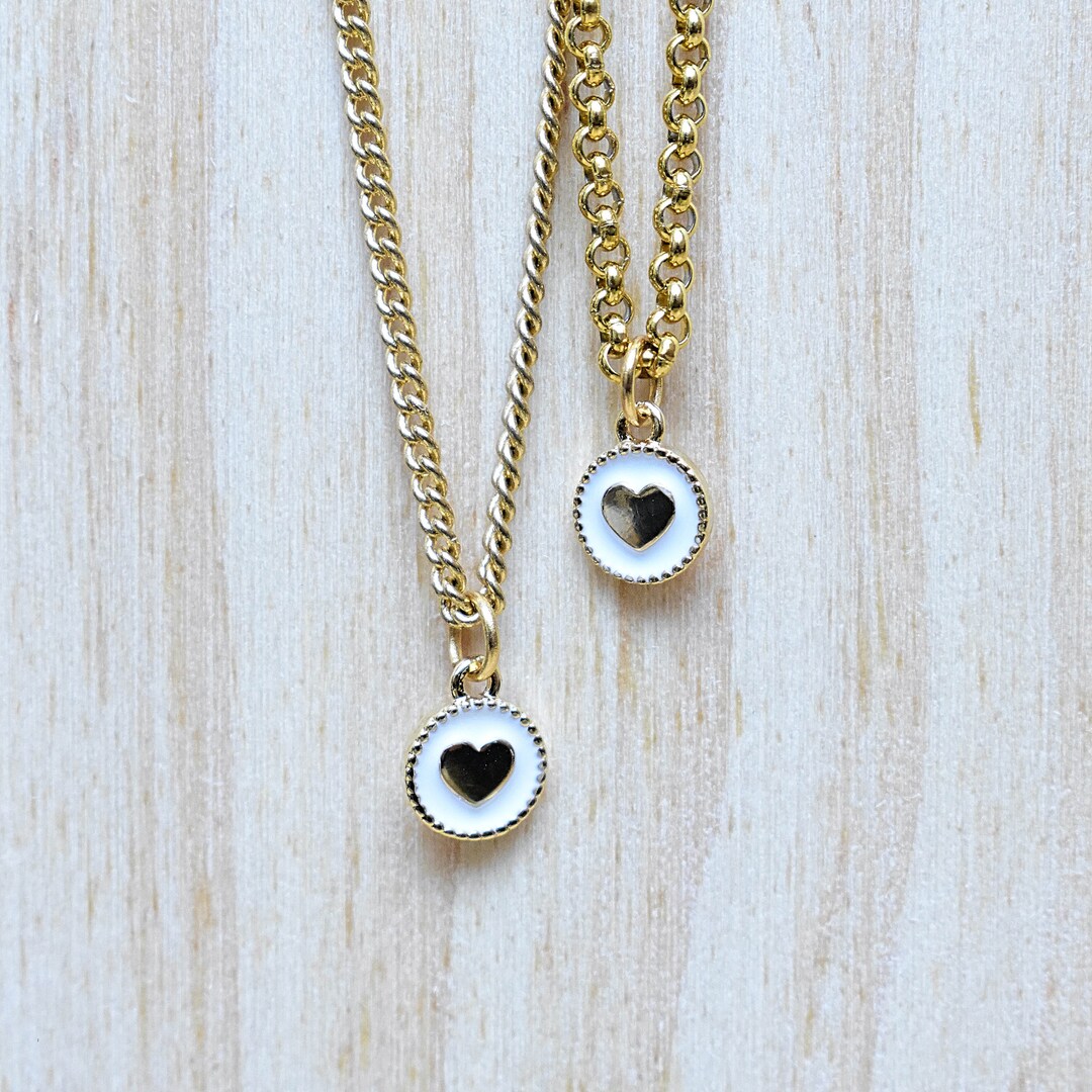 Gold Heart Coin Necklace: White Enamel Charm Pendant - Etsy