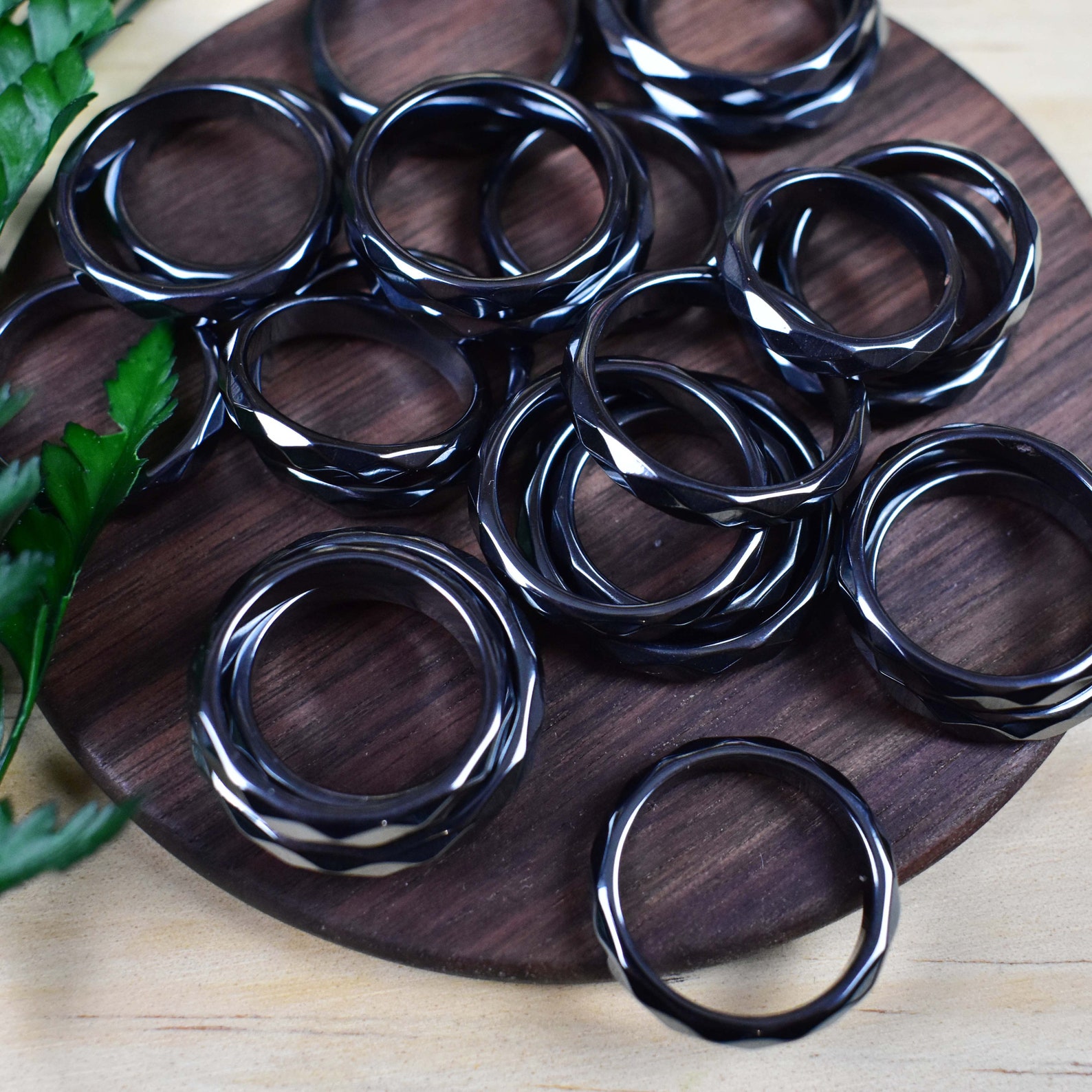 Faceted Hematite Band Ring: Natural Gemstone, Delicate Style - Etsy