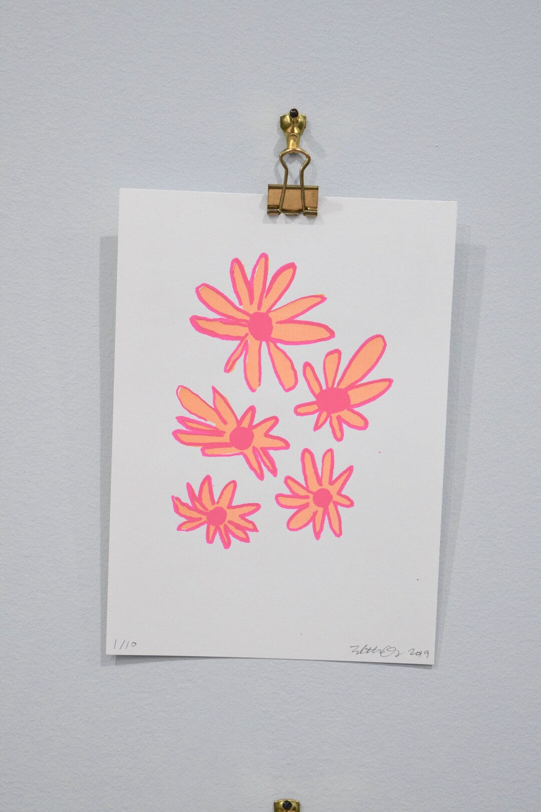 Daisy Print pink 5 X 7 Screenprint 2019 Made in Brooklyn / Woman-owned ...