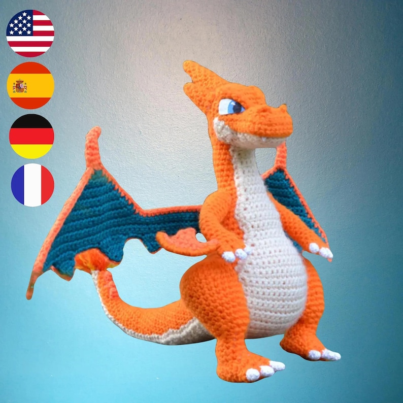 Charizard Amigurumi Crochet Pattern , Unique Dragon Plush DIY Tutorial , Fire Dragon Plush ...