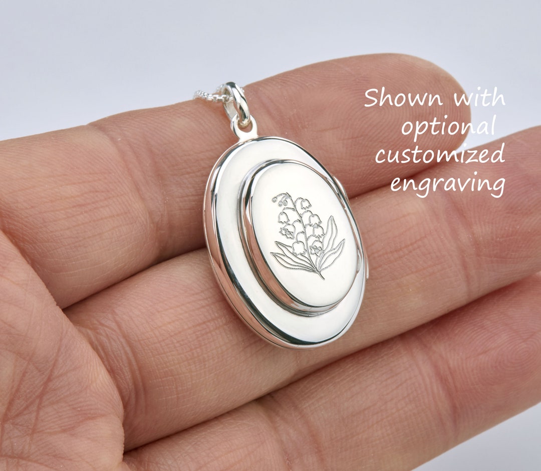 Four Photos Double Stack Sterling Silver Locket,custom Engrave Oval ...