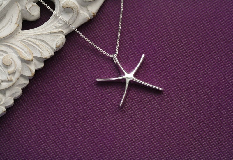 Large Sterling Silver Starfish necklaceslender long leg | Etsy