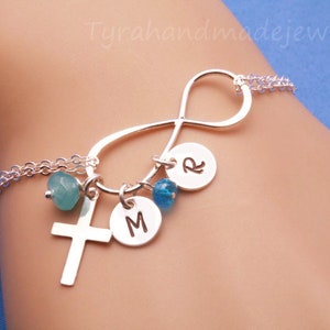 Large Infinity Cross Bracelet,initial Bracelet,custom Birthstone,hand ...