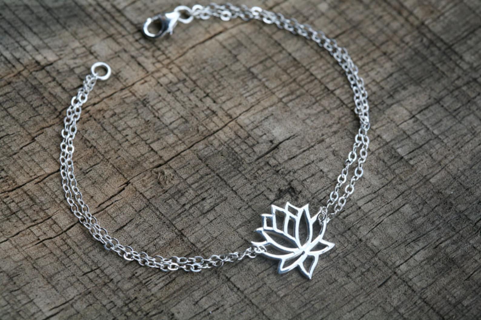 Sterling silver Lotus braceletLotus jewelryYoga | Etsy