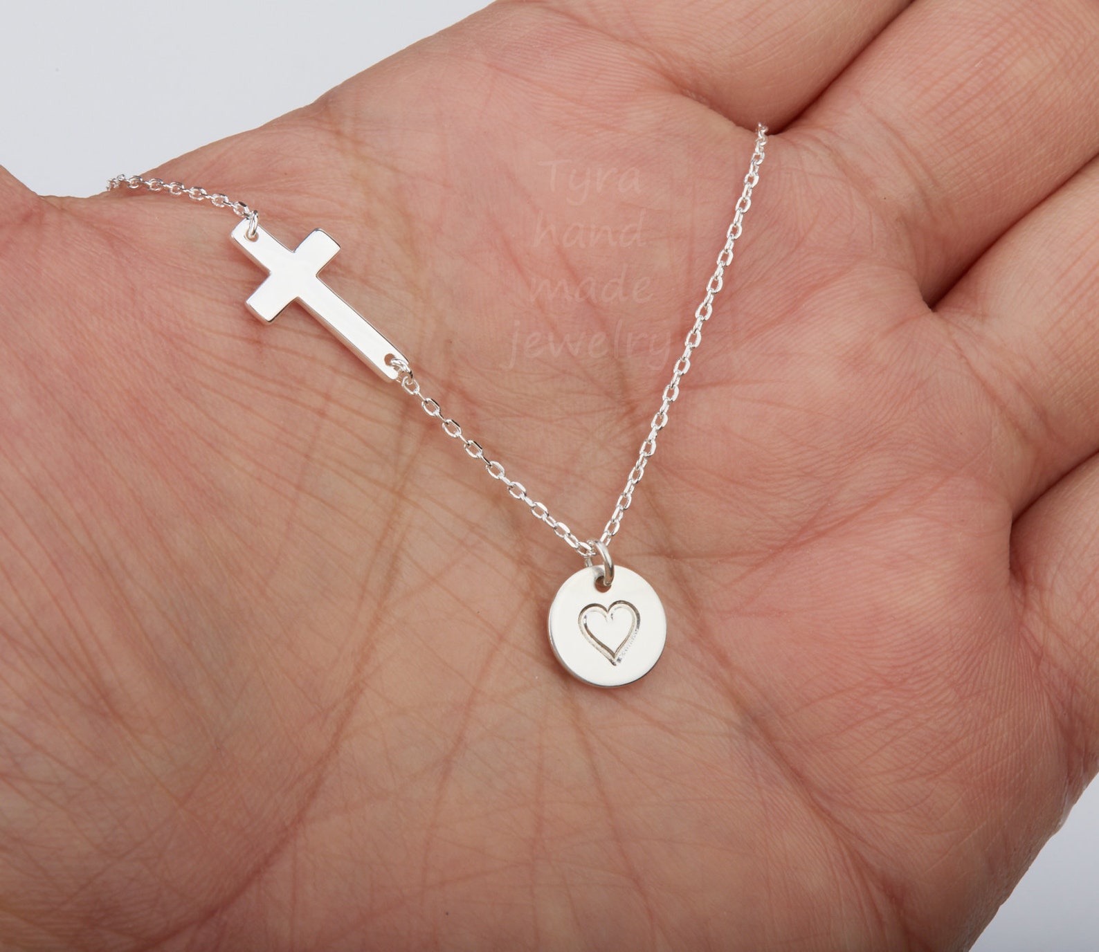 Sideways Cross Initial Necklace,personalized Cross Necklace,hand ...