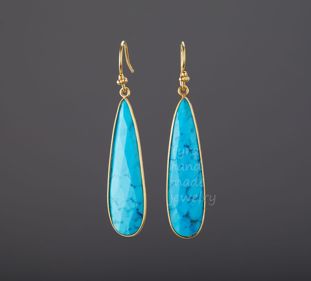Long Turquoise Earring,long Nature Stone,large Turquoise Dangle Earring ...
