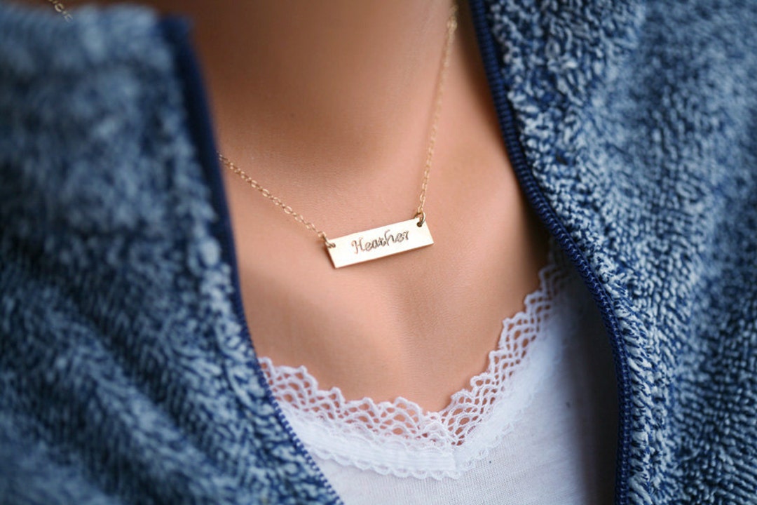 Personalized Name Bar Necklace, Gold Filled Monogram Jewelry - Etsy