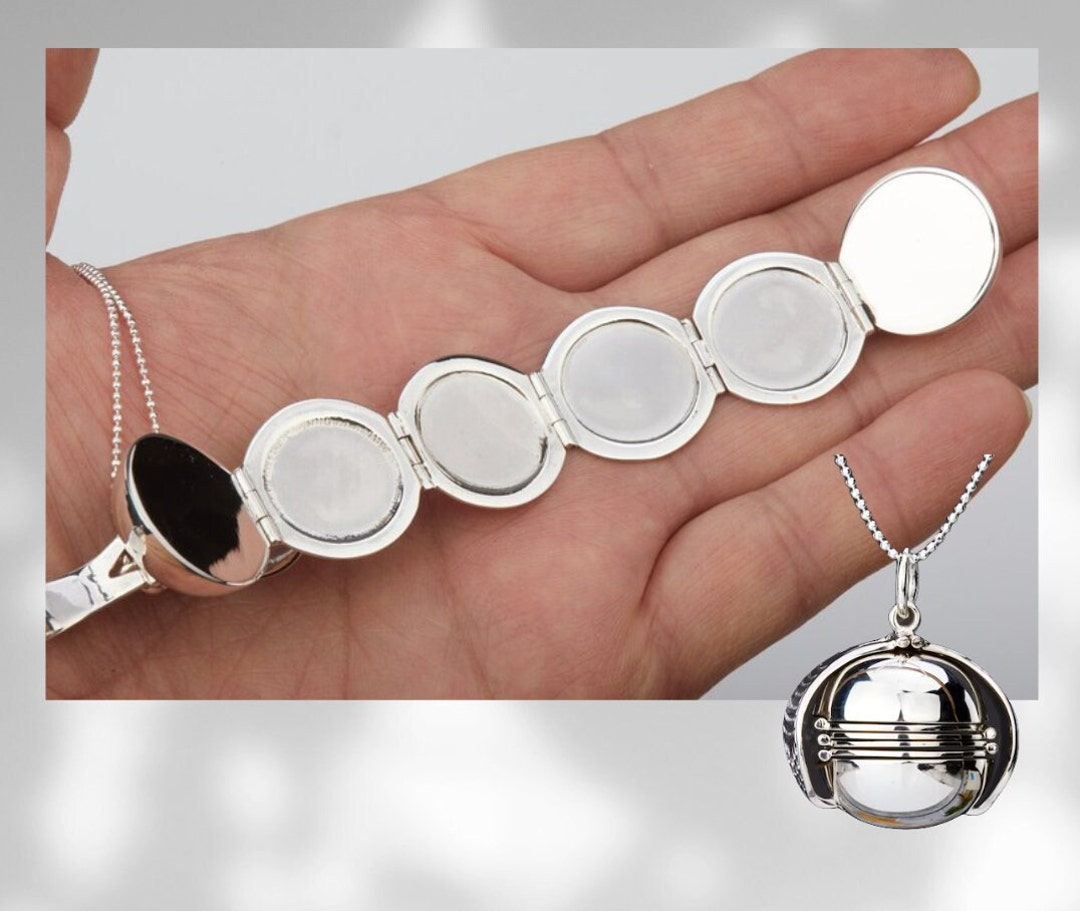 Sterling Silver Ball Locket With Photo,accordion Fold Memorial Photo ...