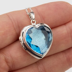 Aqua Crystal Heart Sterling Silver Locket With Photo,large Memorial ...
