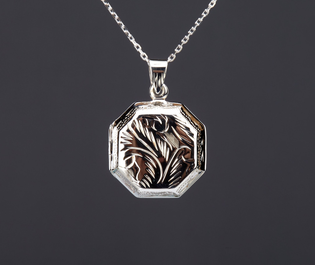 Large Sterling Silver Octagon Locket With Photo,antique Victorian ...