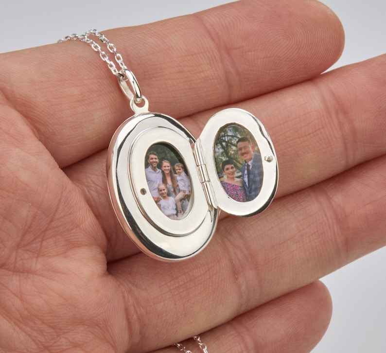 Four Photos Double Stack Sterling Silver Locket,custom Engrave Oval ...