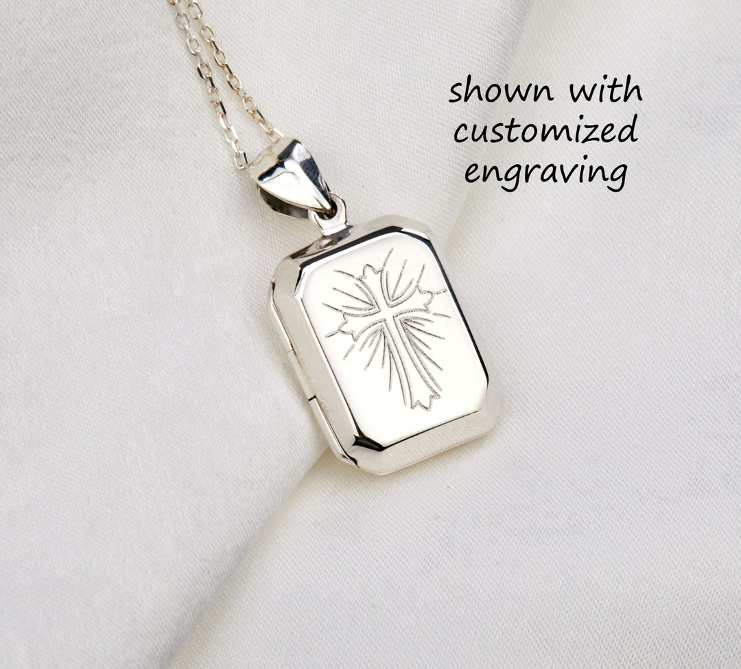 Sterling Silver Rectangle Photo Locket,custom Engrave Box Locket ...