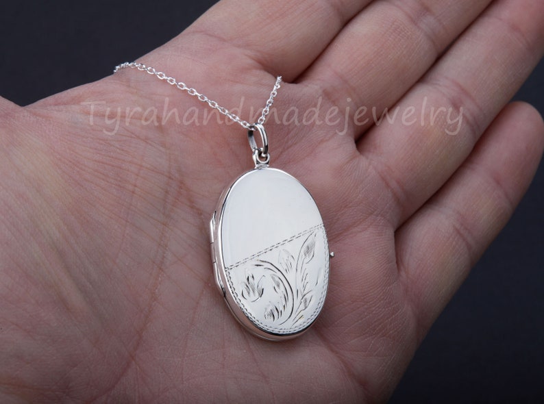 Large Engraved Sterling Silver Locket With Photoslarge Oval | Etsy