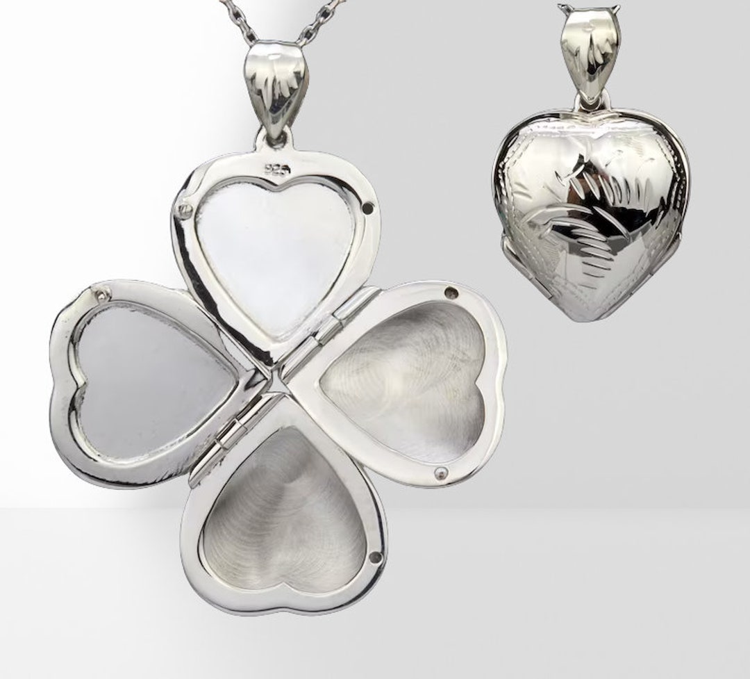 Four Photo Sterling Silver Heart Locket With Etched Floral Design ...