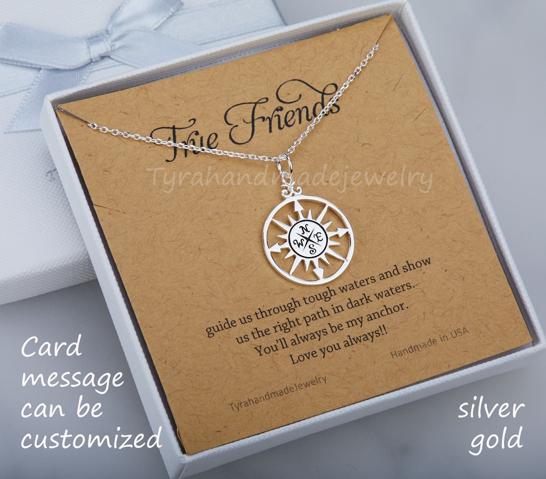 Sale Compass Necklace With Message Card,compass Necklace,friendship ...
