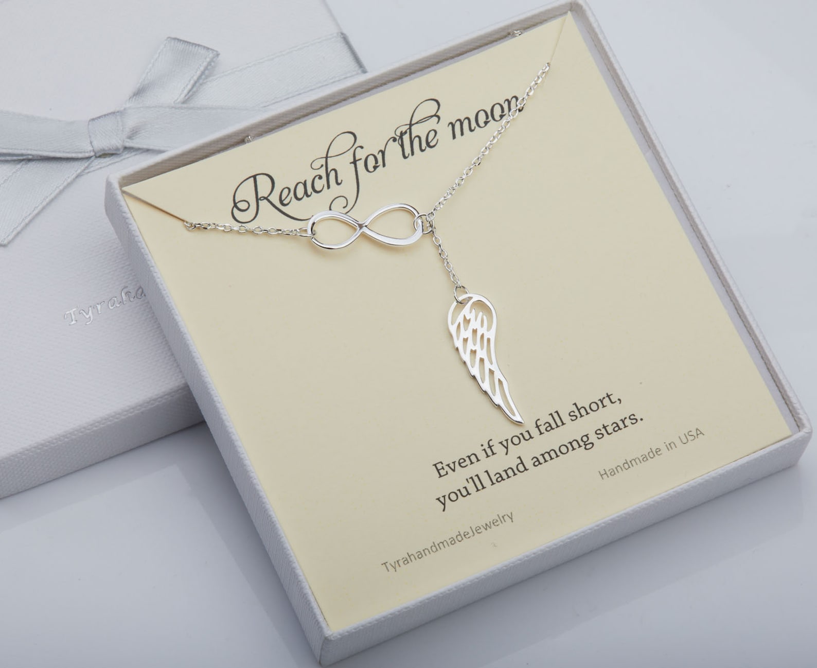 Infinity Angel Wing Lariat Y Necklacesterling Silver Wing - Etsy