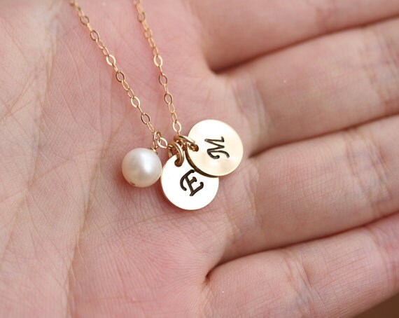 Gold Filled Initial Charm Necklaceinitial Pearl - Etsy