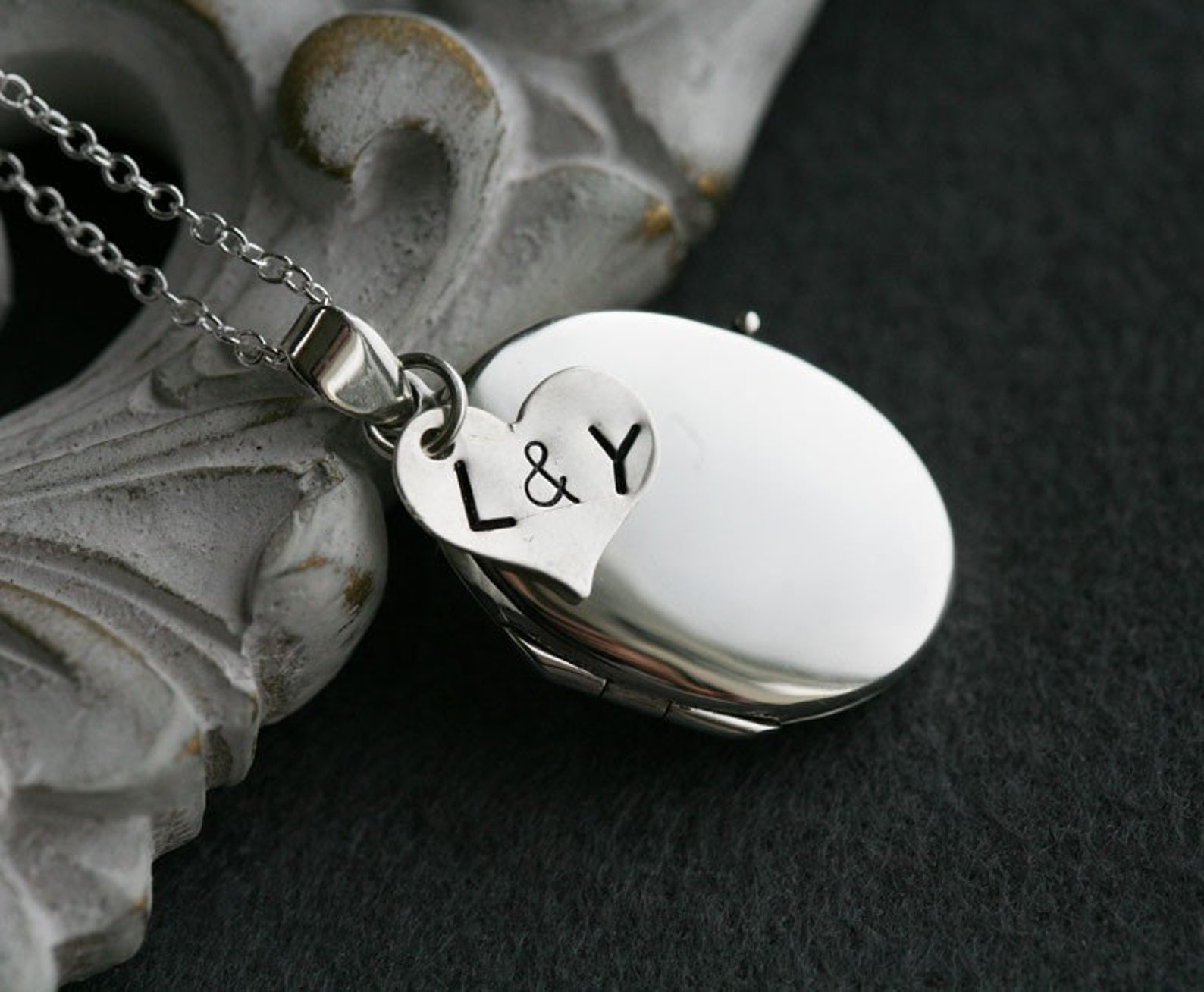 Sterling Silver Locket Necklacecustom Font Monogram - Etsy