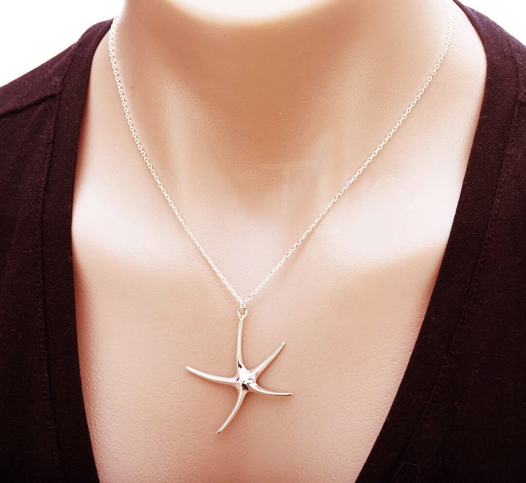 Large Sterling Silver Starfish Necklace,long Thin Leg Starfish,ocean ...