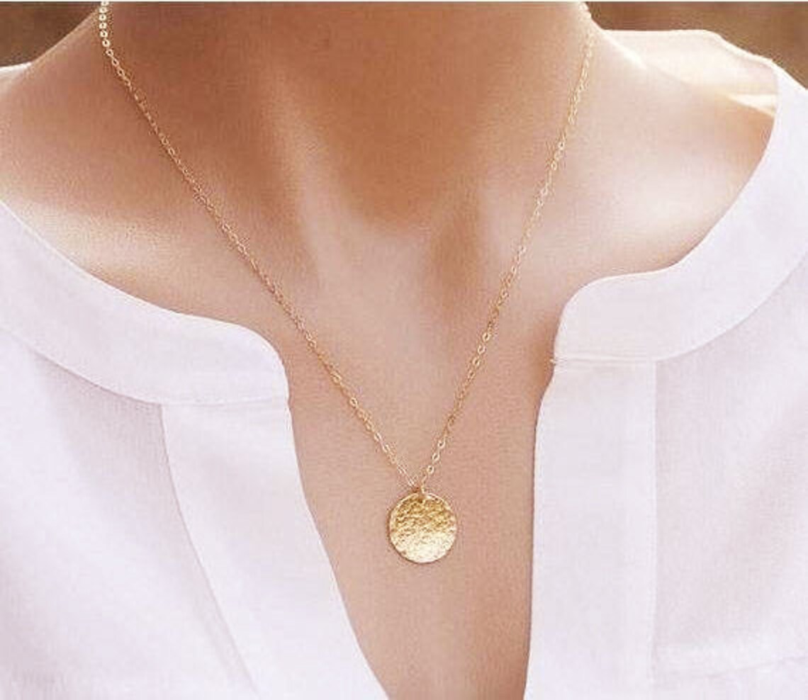 Large Hammered Disc Necklacebig Circle Necklacetextured Disc - Etsy