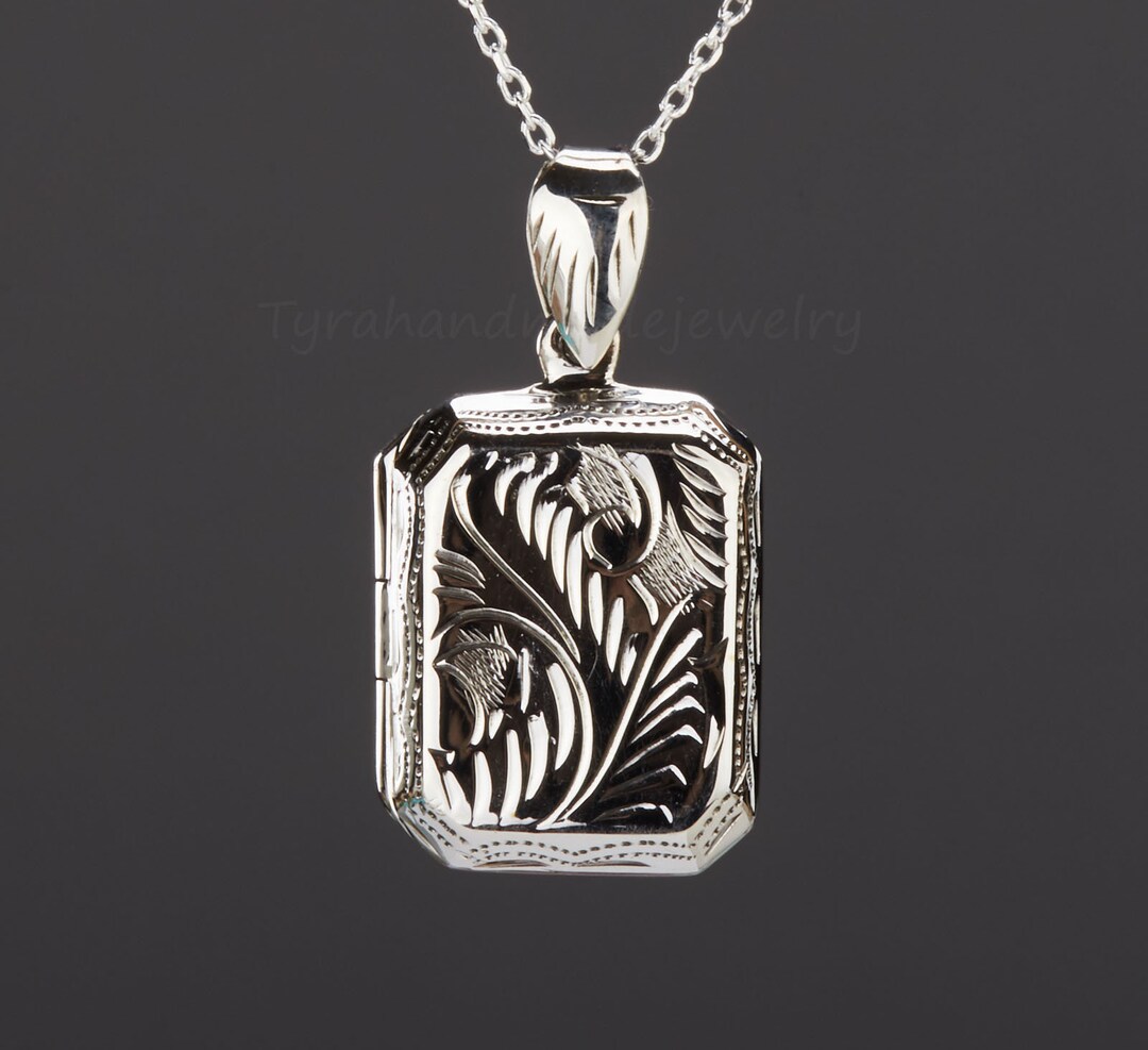 Sterling Silver Rectangle Photo Locket,antique Victorian Etched Box ...