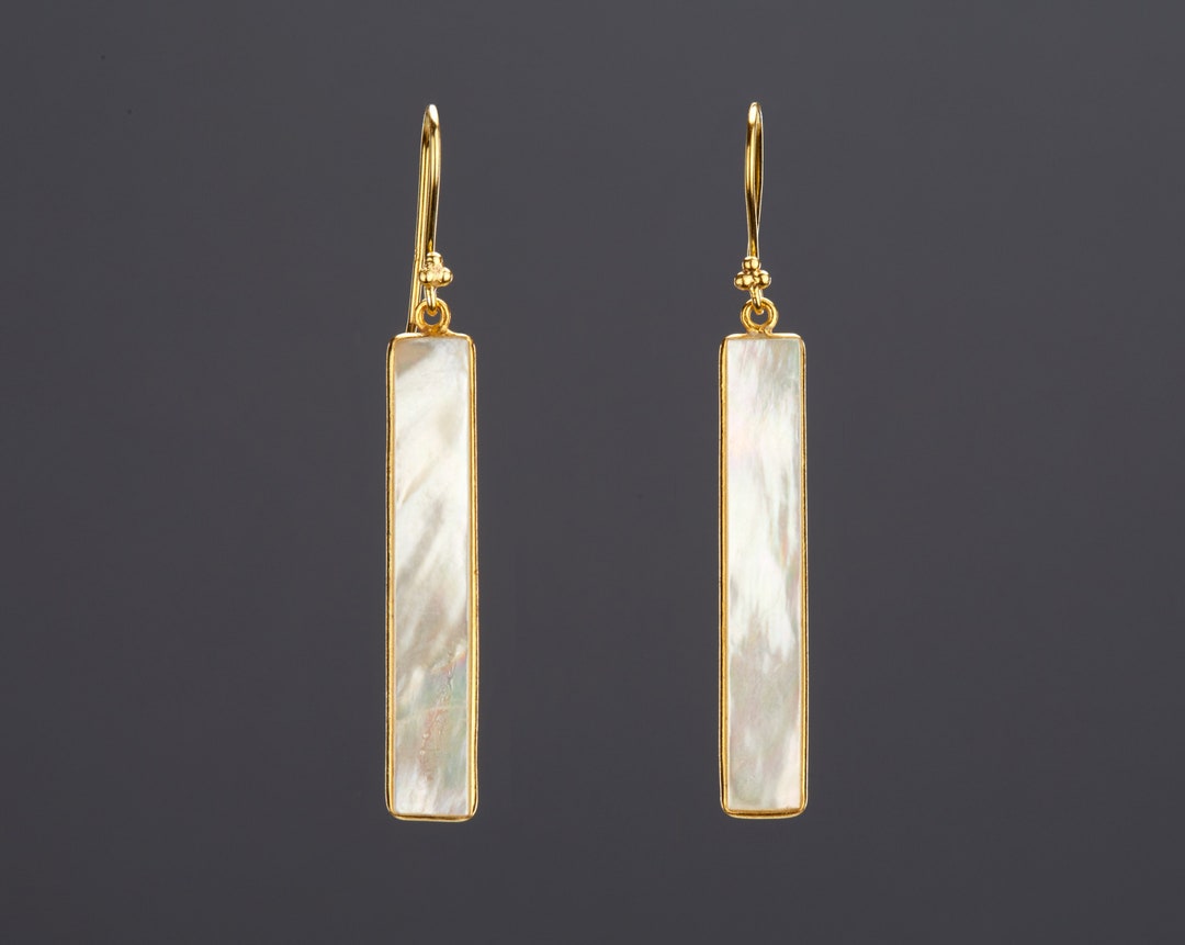 Mother of Pearl Long Narrow Bar Earring,long Rectangle Mother of Pearl ...