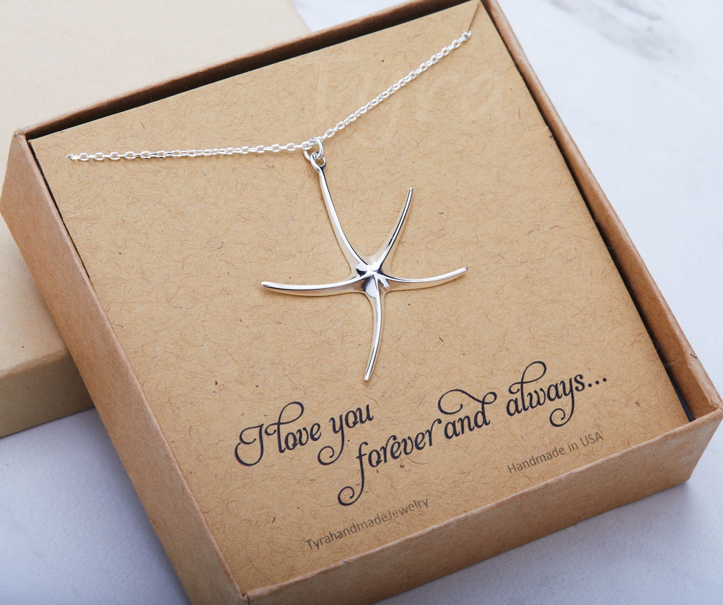 Large Sterling Silver Starfish necklaceslender long leg | Etsy