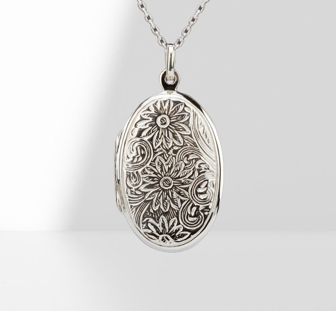 Large Ornate Sterling Silver Oval Locket With Photo,stamped Daisy ...