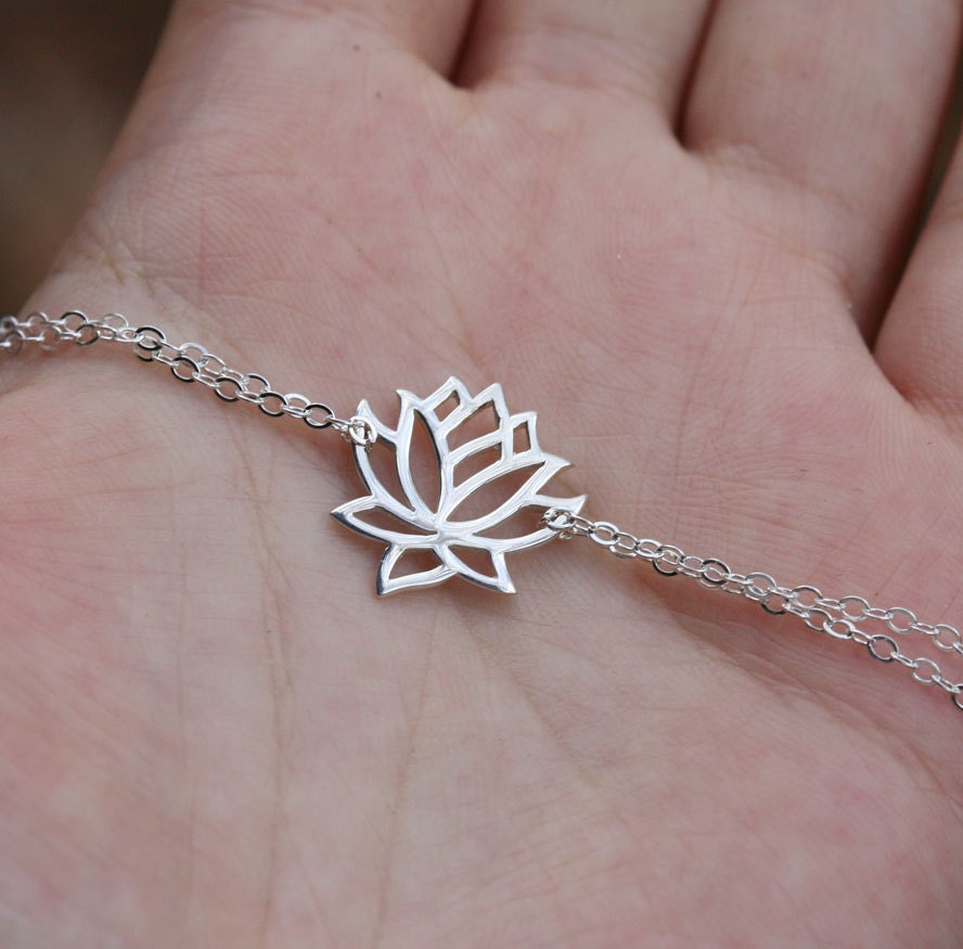 Sterling Silver Lotus Braceletlotus Jewelryyoga - Etsy