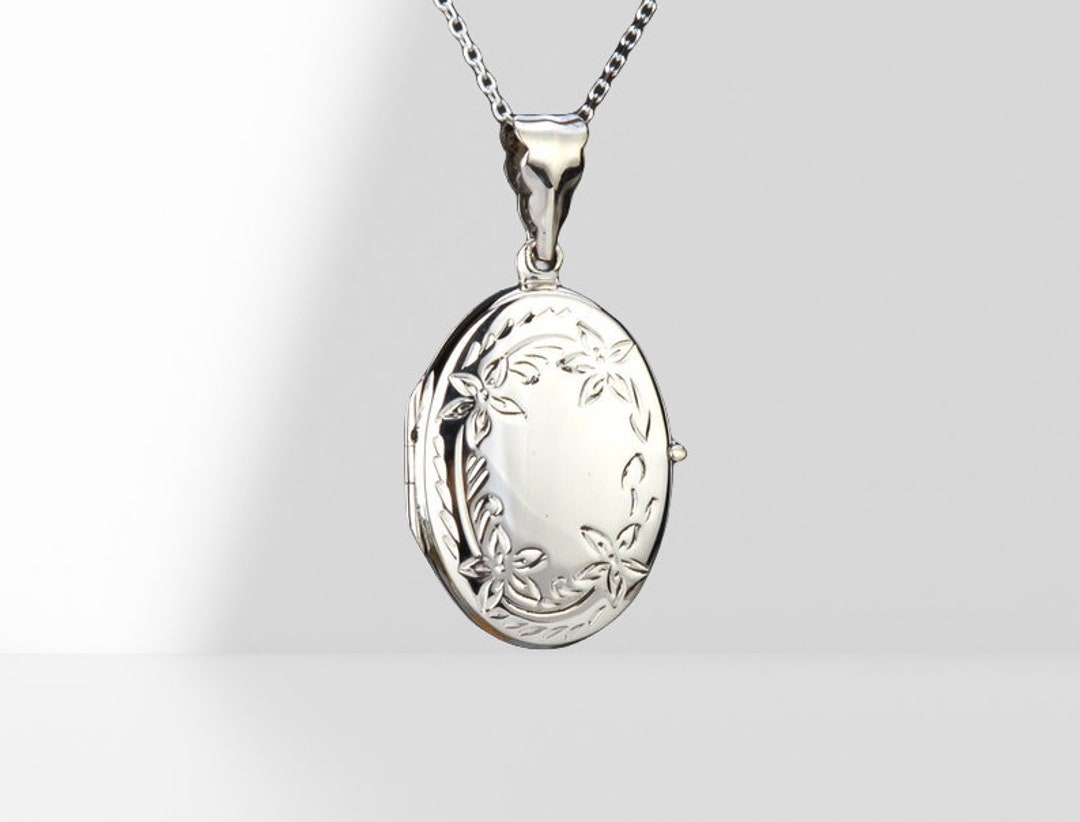 Engraved Sterling Silver Locket,stamped Floral Border,custom Engraved ...