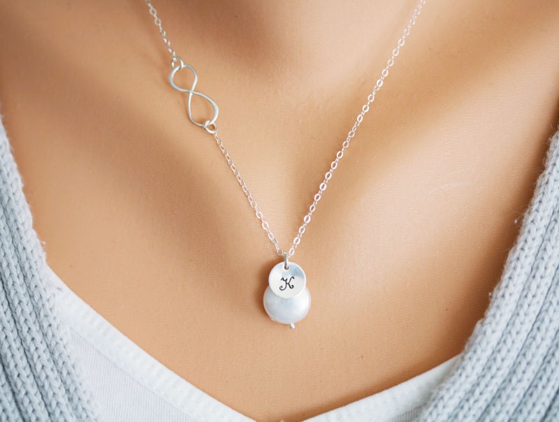 Sideways Infinity Initial Necklace,coin Pearl Necklace,custom Font ...