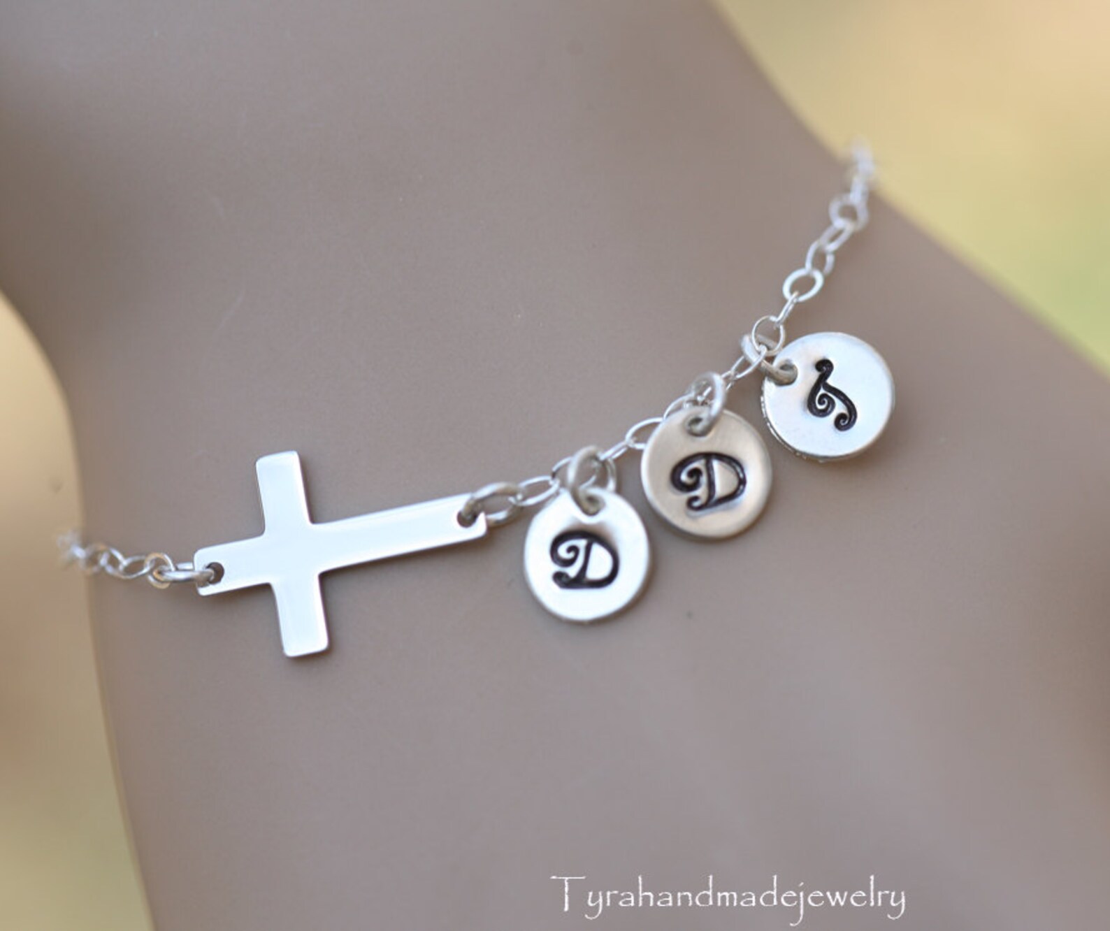 Sterling Silver Cross Initial Bracelet,personalized,family Bracelet ...