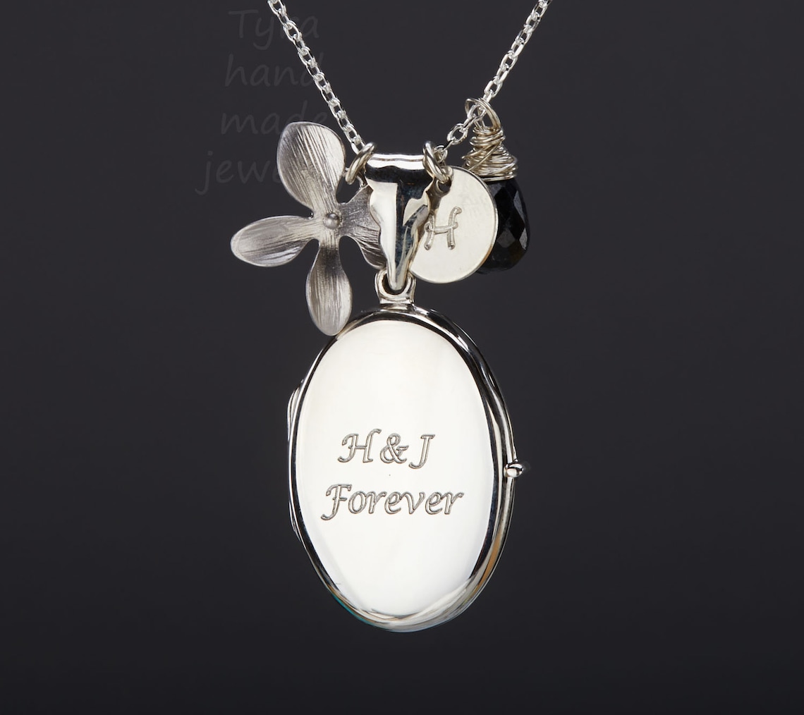 Engraved Photo Locket Necklaceoval Locketcustom Initial - Etsy