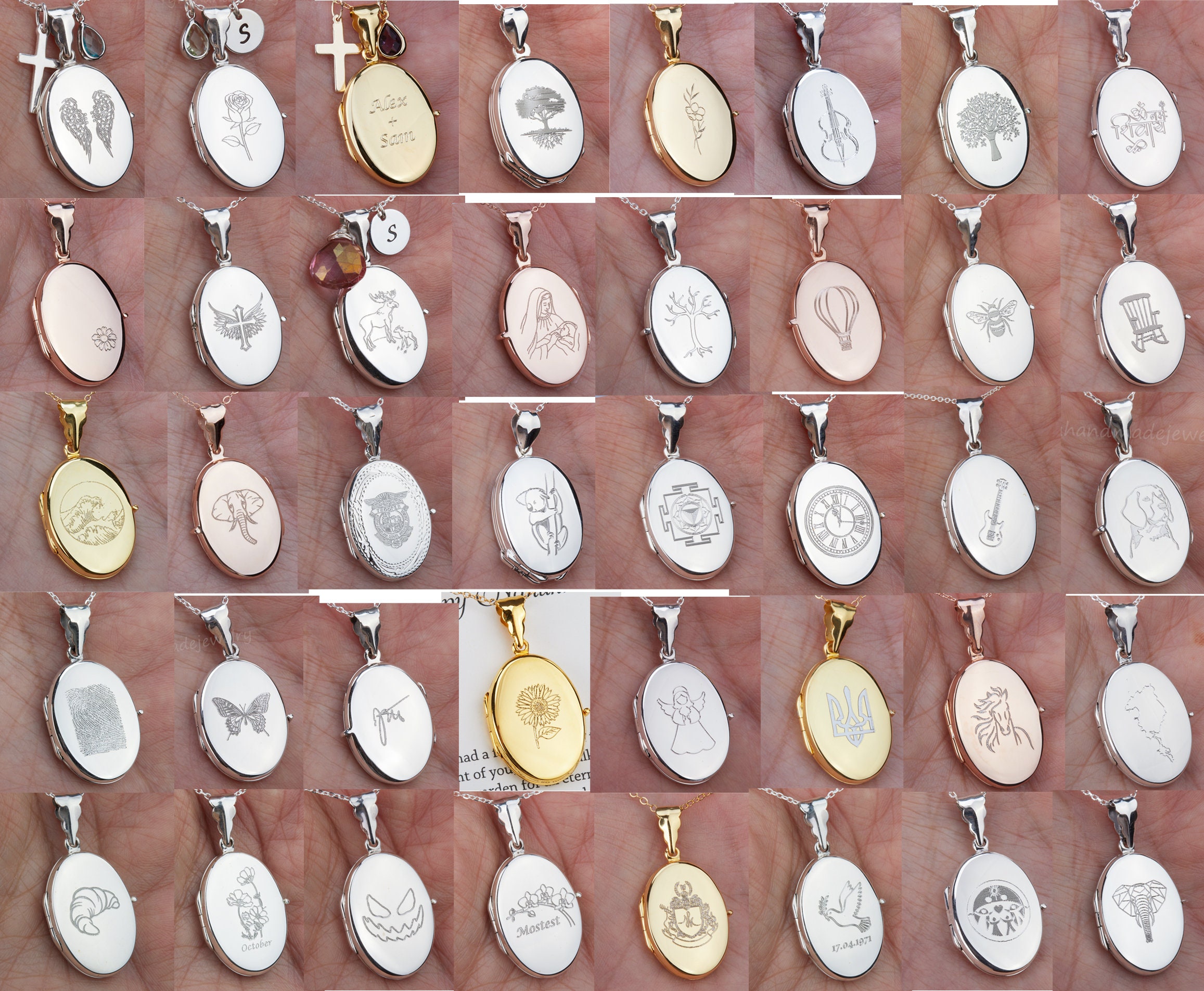 Large engraved sterling silver locket with photoslarge oval | Etsy