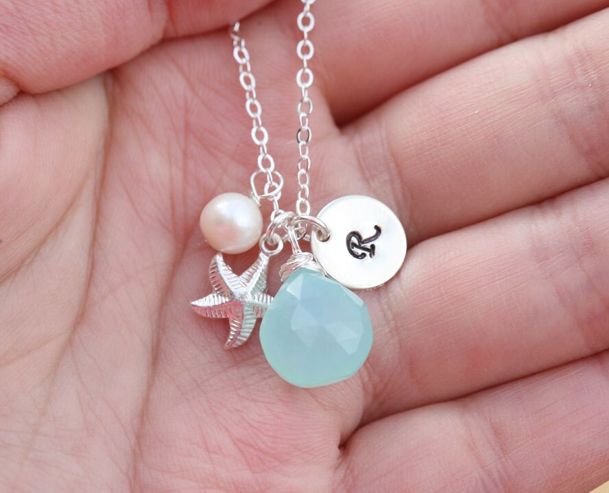 Set of 5personalized Ocean Charm Necklacecustom Initial | Etsy