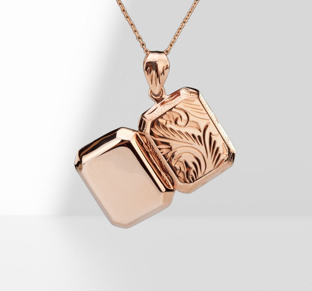 Rose Gold Vermeil Rectangle Photo Locket,antique Victorian Etched Box ...