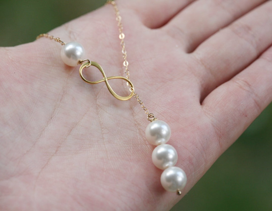 Gold Infinity Necklace,three Pearl Necklace,figure Eight,infinity Pearl ...