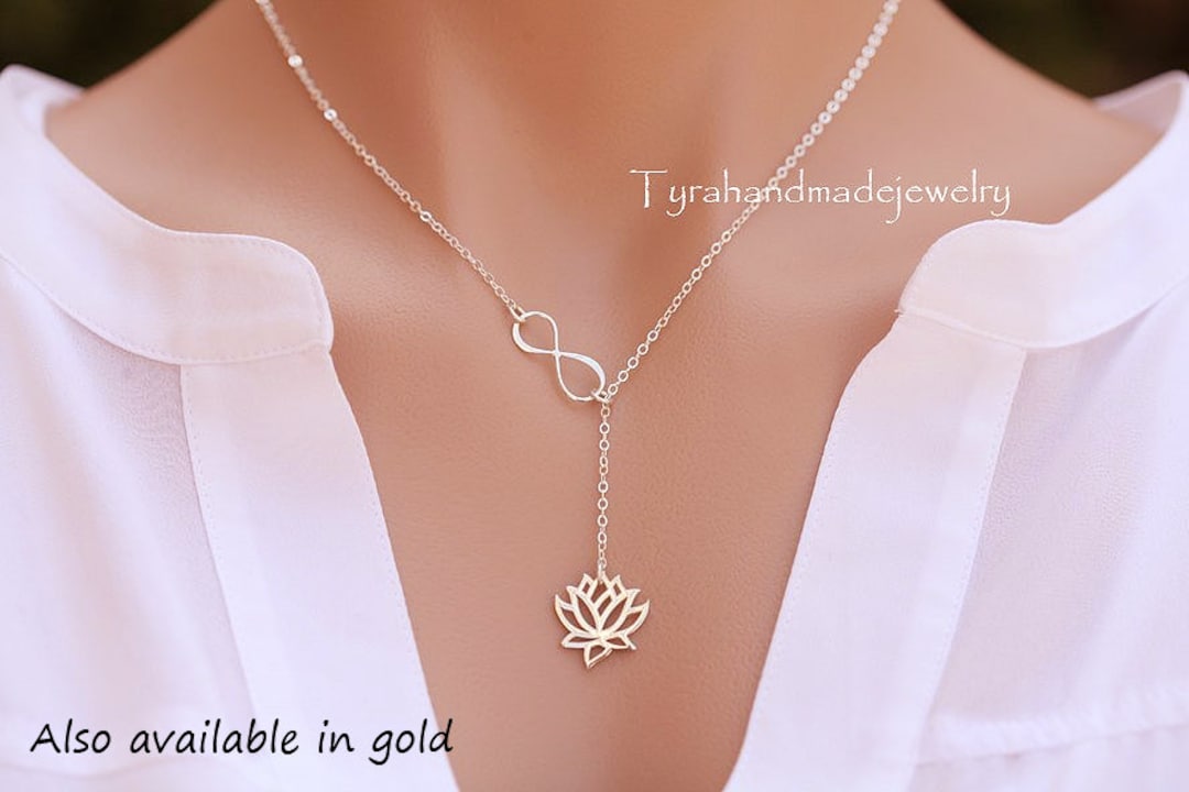 Sterling Silver Infinity Lotus Necklace,lotus Infinity Lariat,mother ...