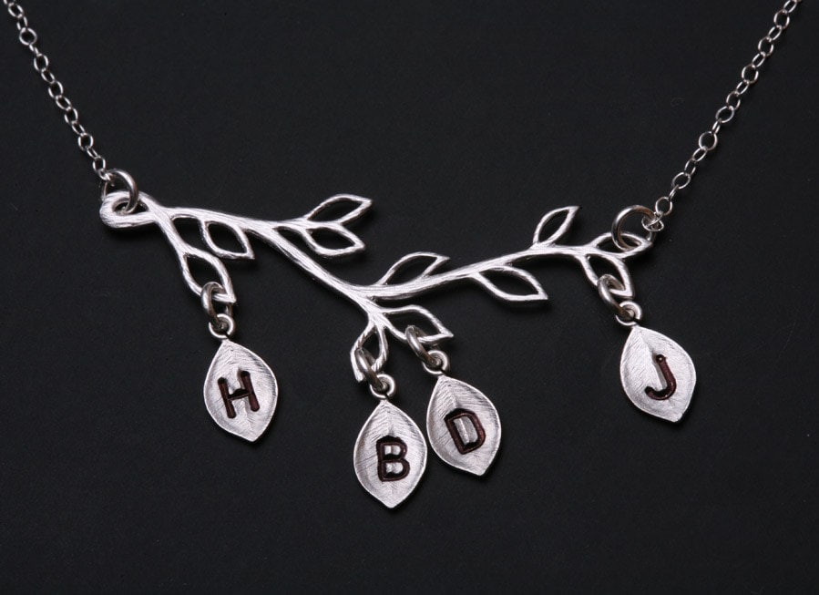 Family Tree Initial Necklacefamily Leaf on Treemonogram | Etsy