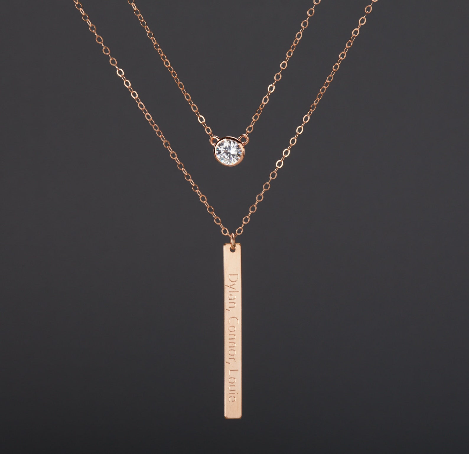 Double Layer Bar Necklacevertical Bar Necklacepersonalized | Etsy