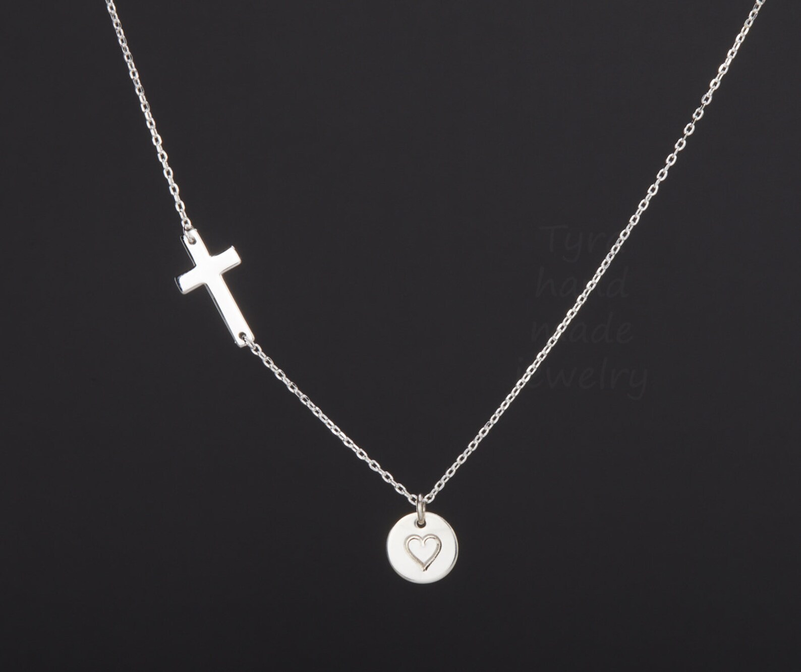 Sideways Cross Initial Necklace,personalized Cross Necklace,hand ...