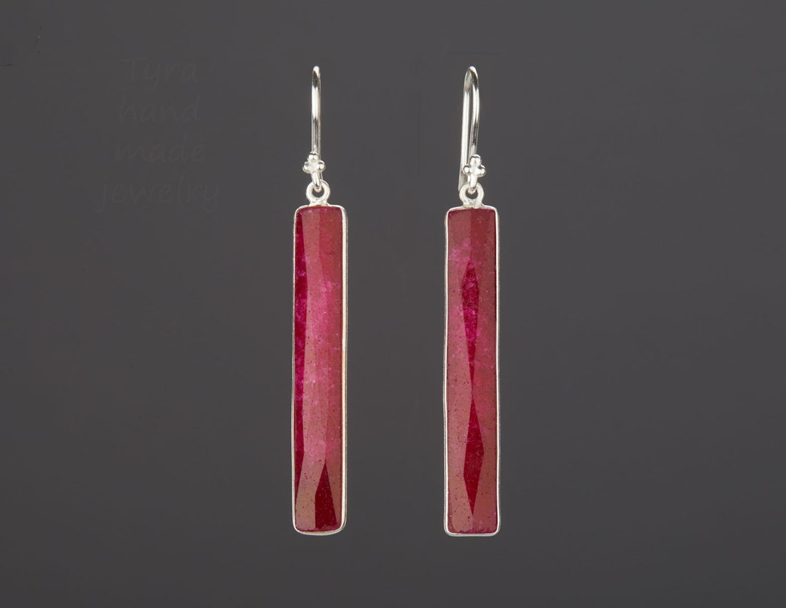 Long Rectangle Ruby Earringreal Long Thin Ruby - Etsy